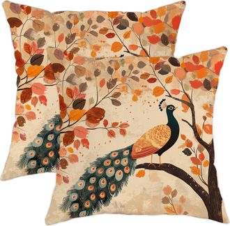 Generic Herbstpfauenvogel Dekokissenbezug Weich Sofakissen Dekorative Kissenh&uuml;lle F&uuml;r Bett Schlafzimmer Sofa 45X45Cm 2Er Set