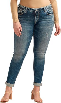 Silver Jeans Co Damen Kenni Girlfriend Relaxed Skinny Jeans, Mittlere Marmor-Waschung, 34W x 27L