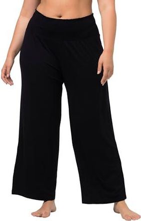 Ulla Popken Pantalon Marlene, Jambe Large, Taille élastique, Noir, 40W / 32L Femme