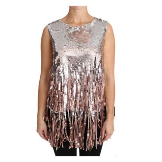 Dolce & Gabbana Paillettenbesetztes Fransen-Tanktop - - Tops - Damen - Mehrfarbig - 2XL