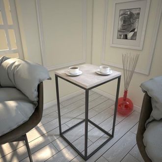 Hanah Home Industrial Side Table, Sea Oak, 35 x 62 x 35 cm | 100% Melamine Coated Particle Board, 18 mm Thick | Durable Metal Legs, Perfect for Hotel & Modern Sp