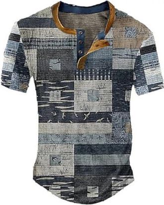 Generic T-Shirts à Manches Courtes Homme Vintage- Tee Shirt Col V Imprimé Numérique Ample Et Décontracté Bloc De Couleurs Haut De Sport Streetwear Top Voyage 