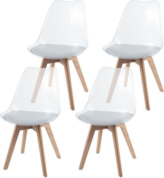 Giantex Esszimmerst&uuml;hle 4er Set, K&uuml;chenst&uuml;hle Transparent mit Massivholz Beinen, Esstisch St&uuml;hle mit Gepolstertem Sitz, Essst&uuml;hle Ergonomisch mit R&uuml;ckenlehne,