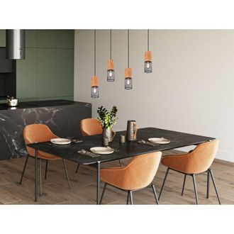 Trio Pendelleuchte tosh mit 4 Draht Lampenschirmen Schwarz & Holz, Breite 65cm