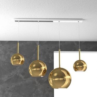 Top-Light Top-light - Lustre moderne 4 lumi&egrave;res suspension verre dor&eacute; Future - Douille E27 max 60W - Structure chrom&eacute;e 88x25x220cm