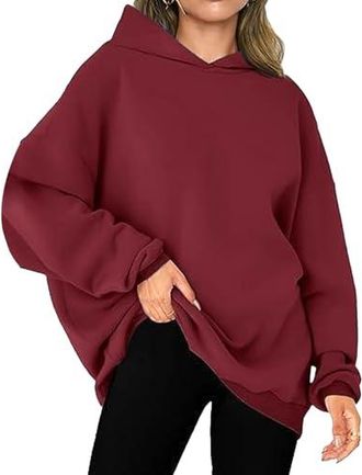 Generic Sweat &agrave; capuche surdimensionn&eacute; en polaire confortable avec poches pour femme, rouge vin, XXL