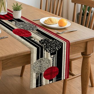 Generic Moderner abstrakter Tischläufer, rote geometrische Formen, dekorativer Tischläufer für Zuhause, Esszimmer, 33 x 183 cm