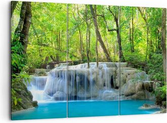 Arttor Mehrteilige Bilder auf Leinwand Wasserfall Wald Umwelt Leinwandbild 105x70cm Wandbilder Dekoration Wohnzimmer Schlafzimmer Set 3 teilige Gro&szlig; Wanddeko