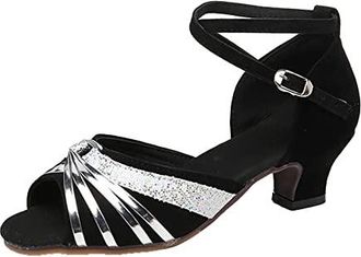 Generic Chaussure Danse De Salon Femme Petit Talon, Paillettes Chaussures De Salon Valse Jazz Sandale Soirée De Mariage Bottines Semelle Souple Chaussures Tan