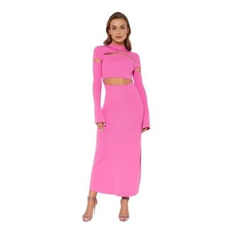 Mach & Mach Mach & Mach, Femme, Robes, Rose, Taille: 38 FR Robe Midi Rose avec Découpe