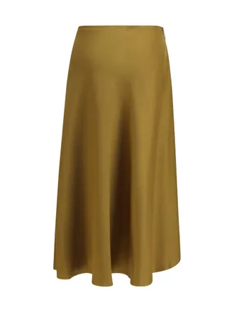 Ganni Womens Satin Midi Skirt Ecru Olive Acetate