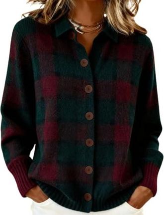 Generic Cardigan boutonn&eacute; en coton d&eacute;contract&eacute; &agrave; imprim&eacute; &eacute;cossais pour femme, Styles 6, 4XL