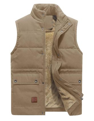 KEFITEVD Steppweste Herren Winter Thermo Fleeceweste &Auml;rmellos &Uuml;bergangsjacke Warme Weste Jacke Stehkragen M&auml;nner Khaki 3XL
