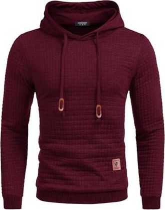Coofandy Sweat à Capuche Homme Hipster Gym Manches Longues Sweat de Travail à Cordon Pull Jacquard à Carreaux Hoodie Bordeaux XXL
