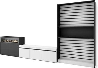 Skraut Home | Wohnwand Wohnzimmer | Wohnzimmerm&ouml;bel, M&ouml;belset | 360x186x35cm | F&uuml;r TV-Ger&auml;te bis zu 65 | Elektrokamin. | Moderner Stil | Wei&szlig; und Schwarz