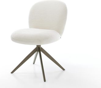 DELIFE Drehstuhl Nube-Flex Bouclé Soft Beige Kreuzgestell breit Effektfinish Titan 360° drehbar Wippfunktion Taschenfederkern, Esszimmerstühle