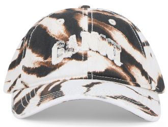 Ganni Womens Cap With Animal-Print Visor, Egret Cotton Hat