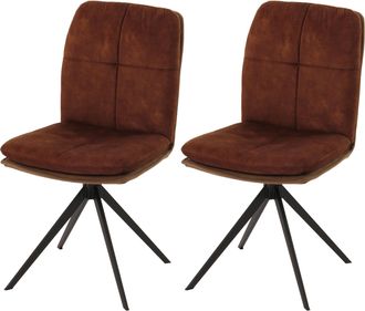 Mendler 2er-Set Esszimmerstuhl HWC-M68, K&uuml;chenstuhl Lehnstuhl, drehbar Auto-Position, Metall Stoff/Textil - braun