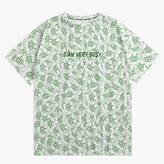 Generico T-shirt pour homme avec imprim&eacute; journaux et col rond, t-shirt &agrave; manches courtes avec imprim&eacute; lettres, chemise de loisirs de plage, vert clair, M