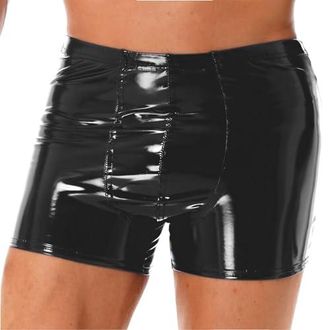 TiaoBug Boxer Homme Cale&ccedil;on Faux Cuir Short M&eacute;tallique sous-v&ecirc;tement Trunk Short de Sport Breifs Bikini Lingerie de Nuit Slip de Bain Underwear M-4XL Noir D M