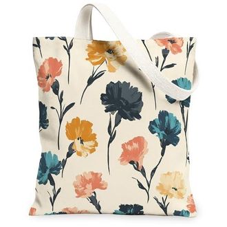 Generic Sac fourre-tout en toile avec oeillets de printemps pour le shopping, 33 x 38 cm, motif floral r&eacute;tro vintage, sac d&eacute;picerie r&eacute;utilisable pour femme, e