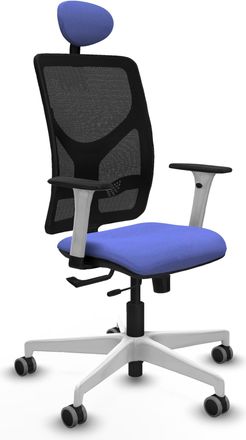 Piqueras y Crespo Computerstuhl in Blau, mit wei&szlig;en und schwarzen Armlehnen, h&ouml;henverstellbarer Lendenwirbelst&uuml;tze und festem Kopfteil, ausgestattet mit Syncro/Traslack