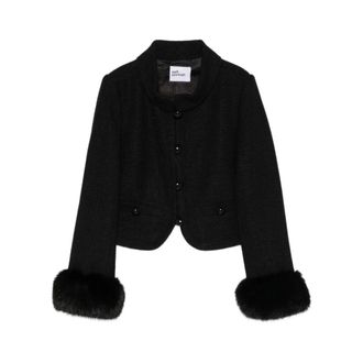 Self Portrait Femme, Vestes, Noir, Taille: 36 FR Veste &agrave; revers en fausse fourrure boucl&eacute;e