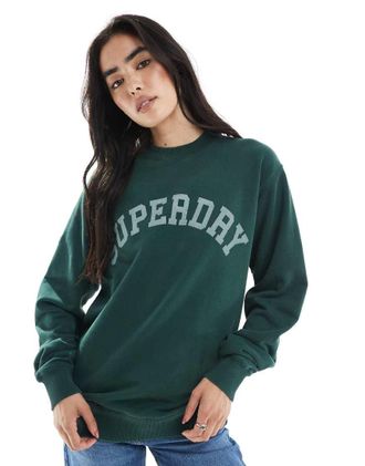 Superdry Athletic Essentials - Sweat ample ras de cou - Vert &eacute;meraude
