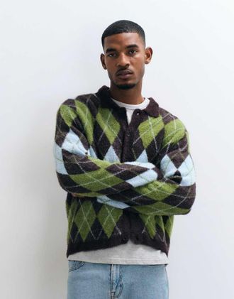 HUF Cooper-Strickpullover mit Argyle-Muster in Dunkelbraun/Multicolor