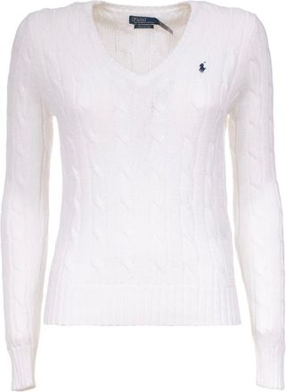 Polo Ralph Lauren Femme, Pulls, Blanc, Taille: 38 FR Pull &agrave; torsades col en V