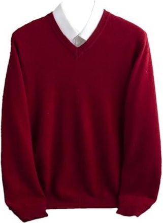 Generic Pull en laine m&eacute;rinos pour homme - Col en V - Chaud - Pour lhiver - Haut en tricot basique, rouge vin, 3XL