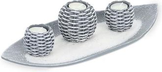 Relaxdays Kerzen Deko, Set mit Dekotablett, 3 Teelichthaltern & Sand, Tischdeko Wohnzimmer, Deko Teelichter, grau/wei&szlig;