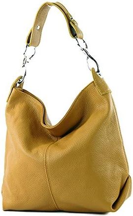 modamoda.de T168 Sac &agrave; bandouli&egrave;re, sac port&eacute; &eacute;paule, en cuir, fabriqu&eacute; en Italie, jaune moutarde, M