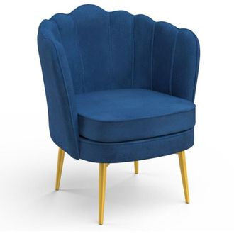 IDMarket Idmarket - Fauteuil coquillage adella bleu nuit en velours pieds dorés