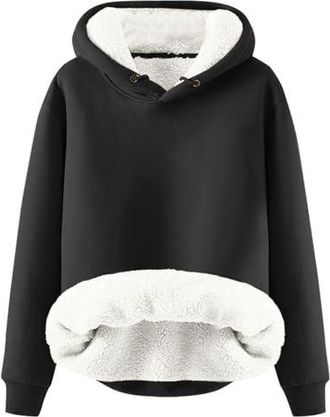 Generic Sweat &agrave; capuche doubl&eacute; en polaire pour femme avec doublure en laine Sherpa - Tenue &eacute;paisse pour lautomne 2025 - Graphique &eacute;pais - Tendance - Doux - Go