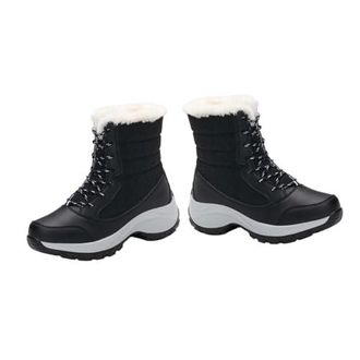 Garneck Bottes de Neige DHiver pour Femmes &agrave; Lacets Bottines -Mollet Doubl&eacute;es de Fausse Fourrure Semelle Antid&eacute;rapante en Caoutchouc Taille 41 Couleur Noire C