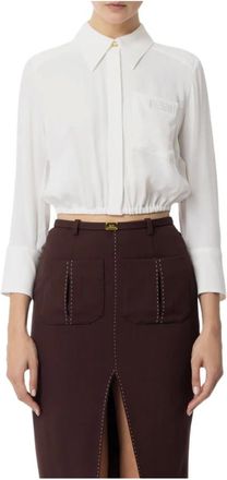 Elisabetta Franchi Femme, Blouses et Chemises, Blanc, Taille: 40 FR Chemisier Court en Georgette