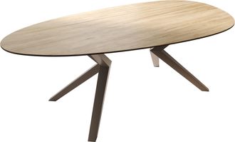 DELIFE Esszimmertisch Edge Oval Keramik Laminam Sabbia Eichefarbig 220x120 Zenthara kantig Metall Effektfinish Titan