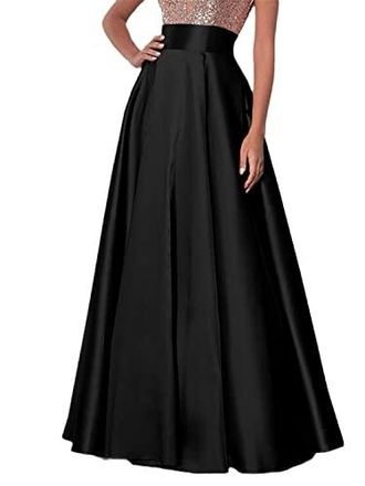 Generic Boh&egrave;me Femmes Satin Soie Jupes Longues Coton Solide &Eacute;l&eacute;gant Robe D&eacute;t&eacute; Ample Taille &Eacute;lastique Jupes D&eacute;contract&eacute;es