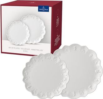 Villeroy & Boch Toys Delight Royal Classic Geschirr-Set 8 teilig Weiß, Spülmaschinenfest, Mikrowellensicher, Teller, Tellerset, Geschirrset 4 Personen, Weihnachtsgesc