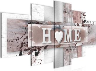 Runa Art Bild Wohnzimmer Home Herz 5 Teilig Mit Spruch Grau Rosa Wandbilder auf Vlies Leinwand 504553b