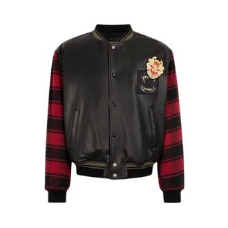 Roberto Cavalli Homme, Vestes, Multicolore, Taille: 2XL Bomber avec écusson appliqué et manches en tartan
