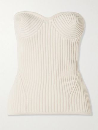 Jean Paul Gaultier Haut Bustier En Laine Mélangée Côtelée - Blanc