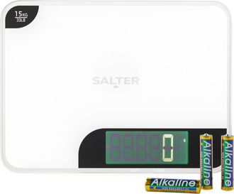 Salter Salter Digitale Küchenwaage - LED-Display, leicht lesbar, Doppelfunktion, extra große Hochglanzplattform zum Schneiden & Wiegen, Tara-Funktion, 15 kg 