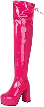 Generic Bottes de danse tendance à bout carré au-dessus du genou pour femme, rose, 38 EU