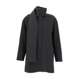 Max Mara Femme, Manteaux, Gris, Taille: 42 FR Manteau court en laine avec &eacute;charpe