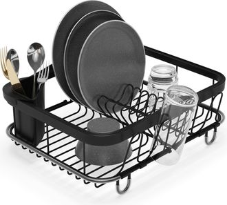 Umbra Sinkin Multifunktionaler Geschirrständer, Abtropfer, Geschirrabtropfgestell, Metall, Schwarz