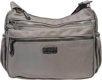 Coveri Collection Sac à bandoulière en nylon, 3 compartiments, léger, plusieurs poches avec fermeture éclair, Art. 5050-4, dimensions 26 x 20 x 10 cm, Taupe/Beige