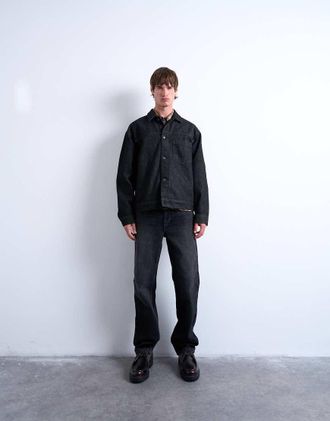 Topman Jeansjacke aus Raw Denim in Schwarz