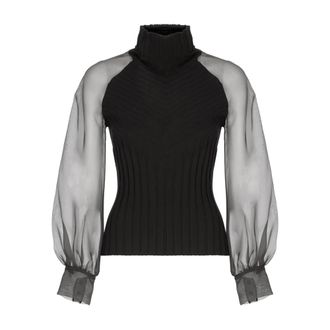 D.exterior Rippstrick-Pullover mit hohem Kragen - - Knitwear - Damen - Schwarzk - M